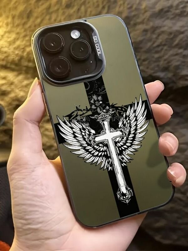 Чехол на iPhone 11 Pro / Айфон 11 Про черный с Рождественская Крест с крыльями силиконовый ударопрочный