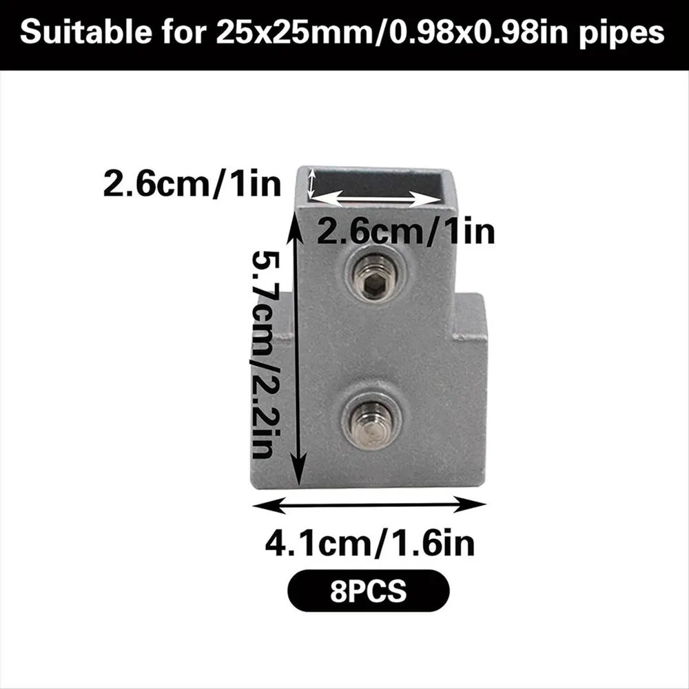Шт. соединителей для квадратных труб 1 дюйм/25 мм, трехходовые соединители для труб, тройники из алюминиевого сплава, цепные концевые хомуты