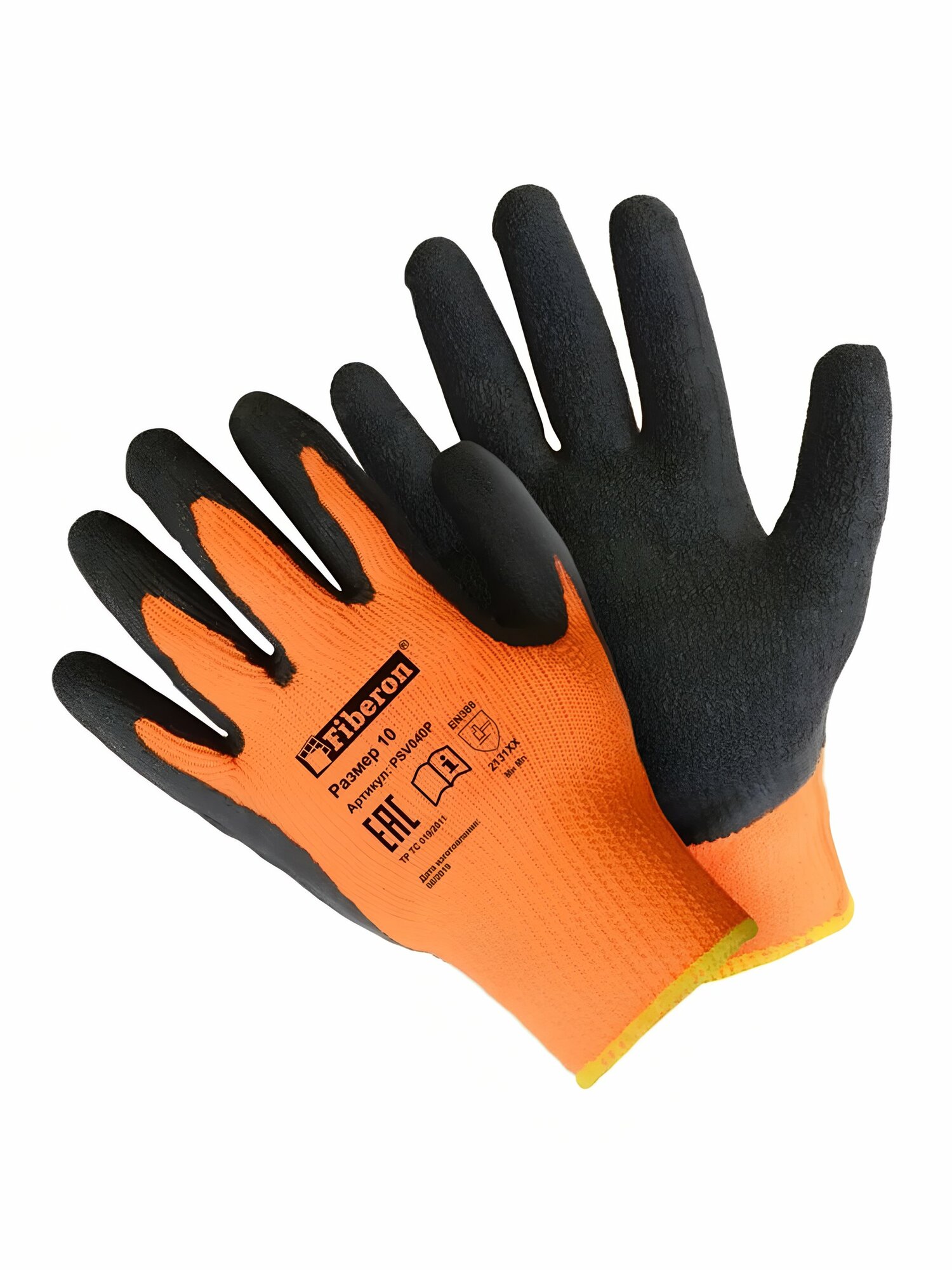 Перчатки акрил, вспененный латексный облив, 10 (XL), оранжевая основа, утепленные, Fiberon, европодвес