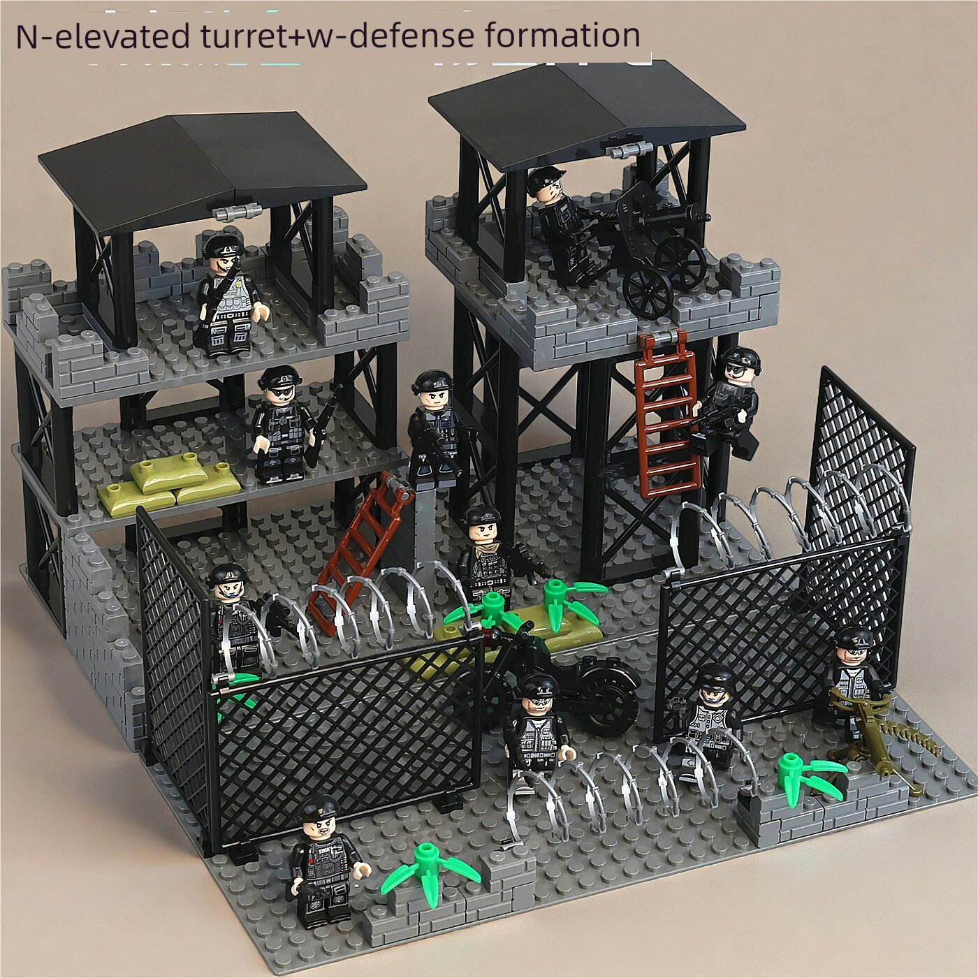 Набор LEGO Военный Полицейский Тактический Стражевый Башня N+W с Специалистом, Мотоциклом и Оружием для Мальчиков
