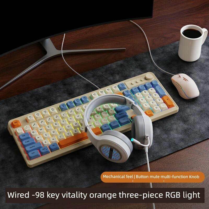 Немецкая проводная бесшумная клавиатура RGB для игр и офиса, проводной комплект клавиатуры и мыши с механическим