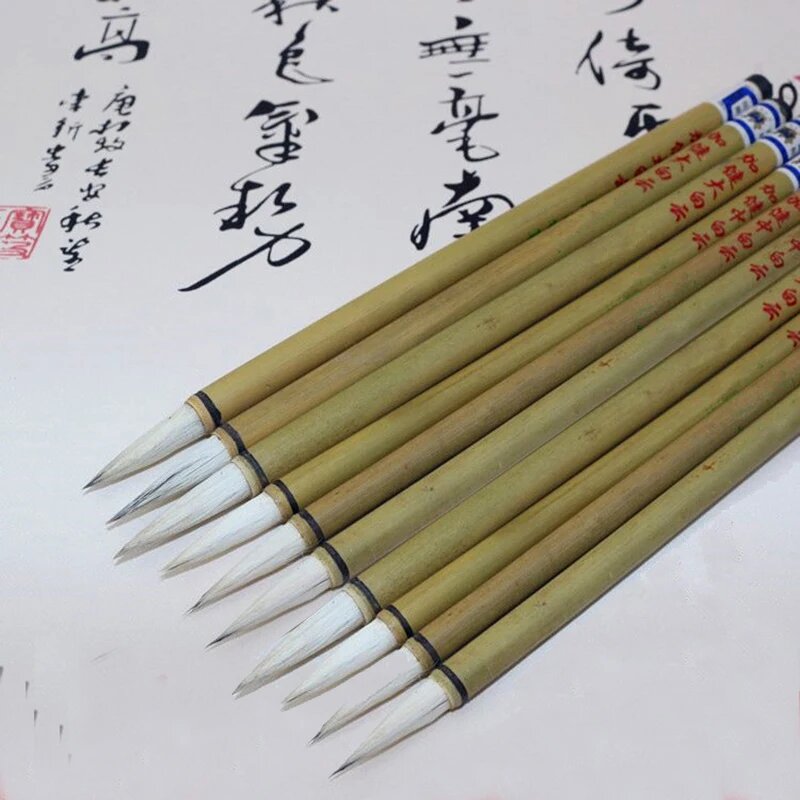 10 шт. бамбуковая кисть для каллиграфии, шерстяная кисть для китайской каллиграфии, ручка из овечьей шерсти, обычная кисть для письма