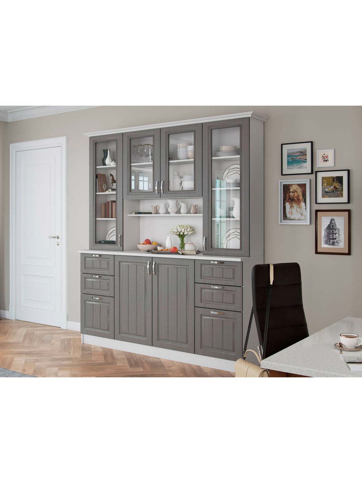 Буфет "Прованс-016 серый" Huge Mebel. Ширина 1600 Высота 2150. Шкафы распашные