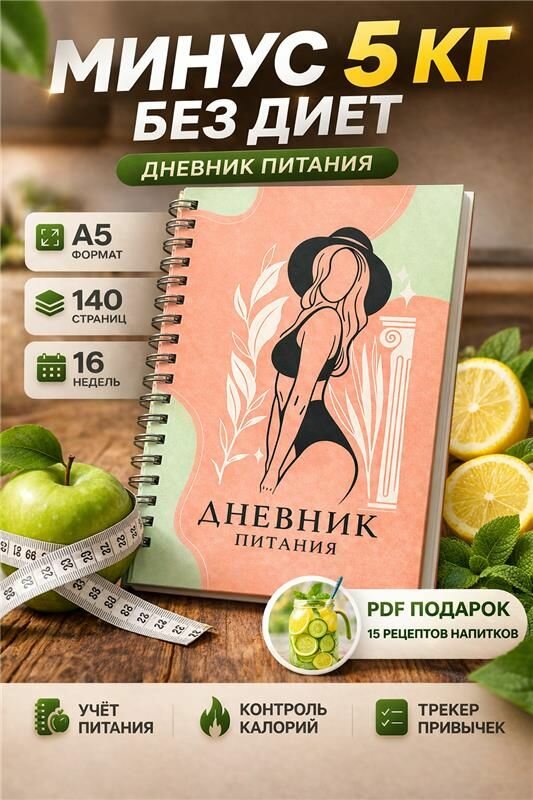 Дневник питания PLAN4YOU, трекер, для похудения, А5, 16 недель, 140 страниц
