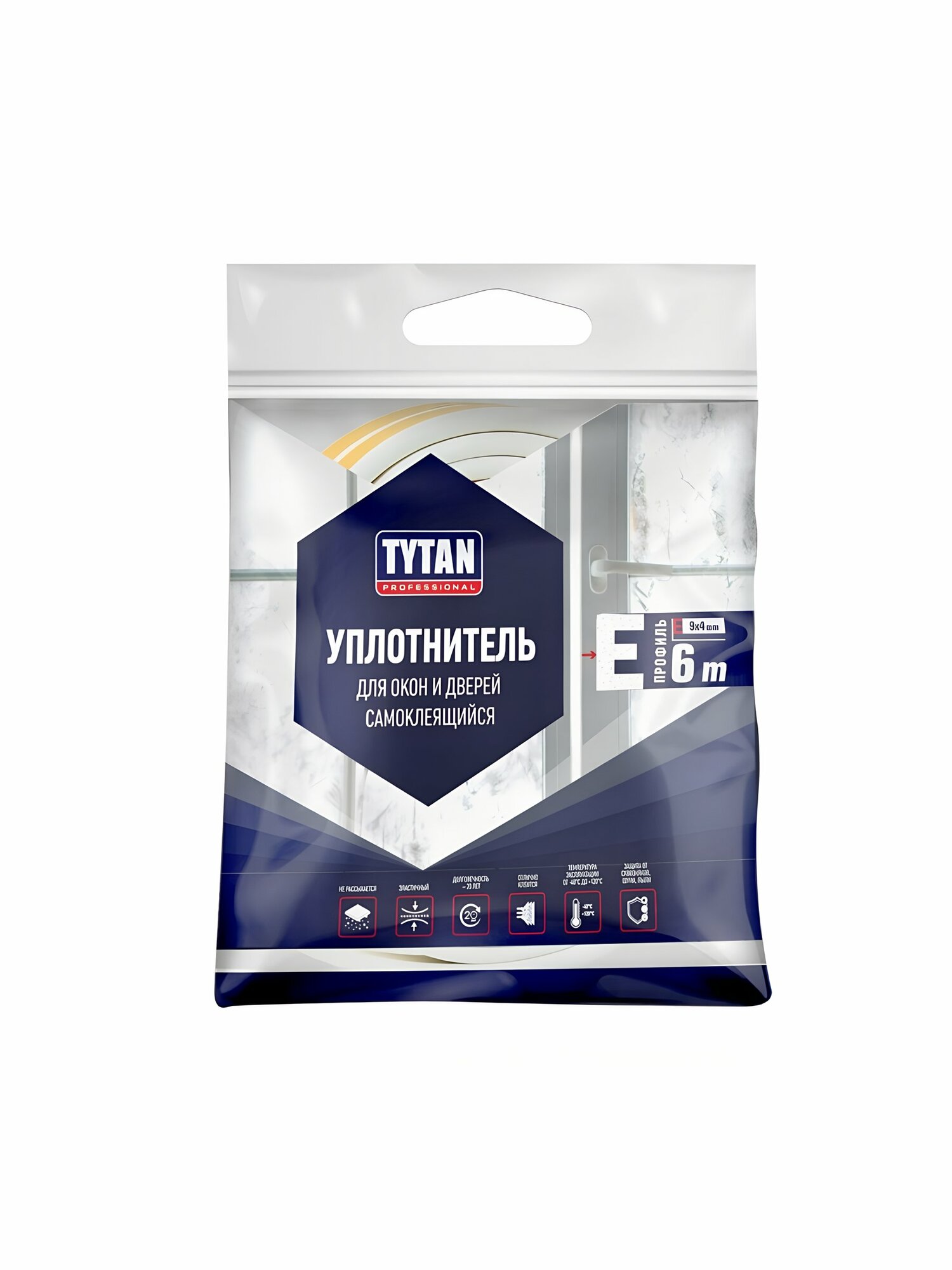 Уплотнитель самоклеящийся Tytan профиль E 9х4 мм 6 м коричневый для окон и дверей, защита от сквозняков и шума