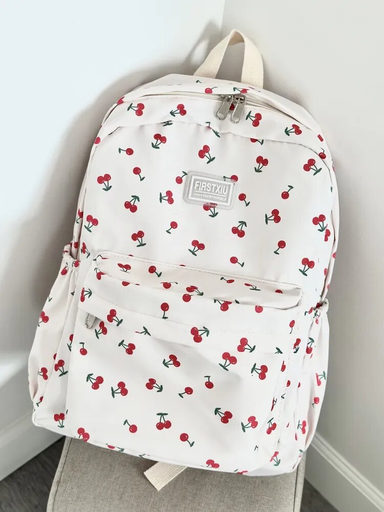 Rich Shop Moscow Рюкзак женский с вишенками молочно-белый школьный для девочек 40х30 см