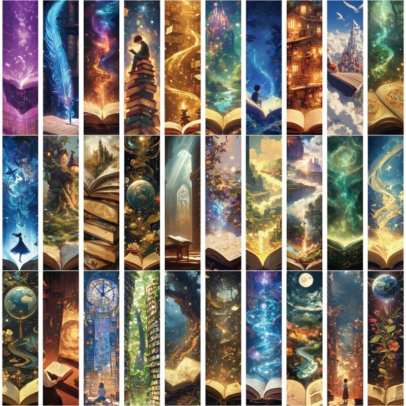 30 Sheets/Set Fantasy Reading Bookmarks Aesthetic Book Markers Page Marker Creative Supplies