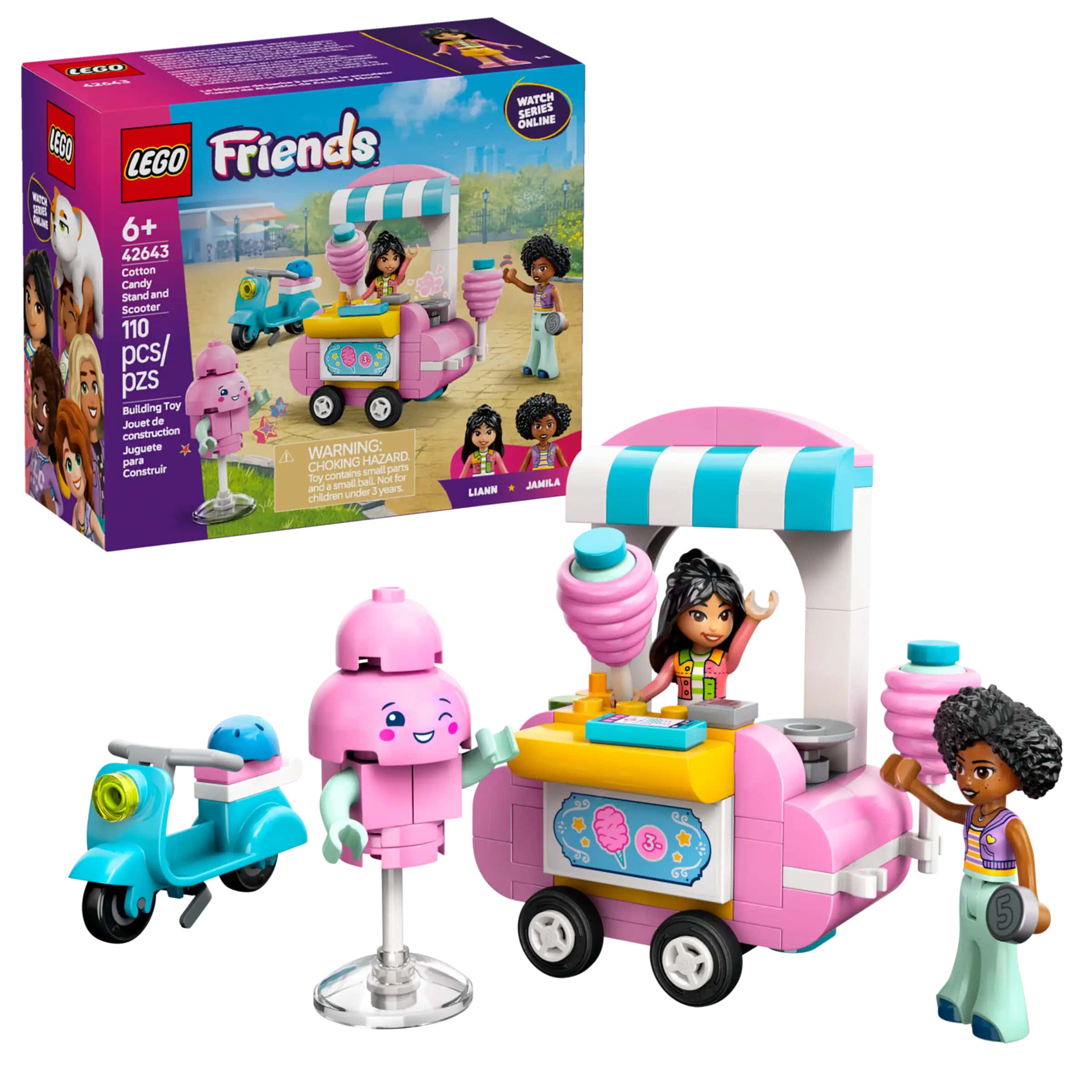 Конструктор LEGO Friends 42643 Стенд со сладкой ватой и самокат, 110 деталей