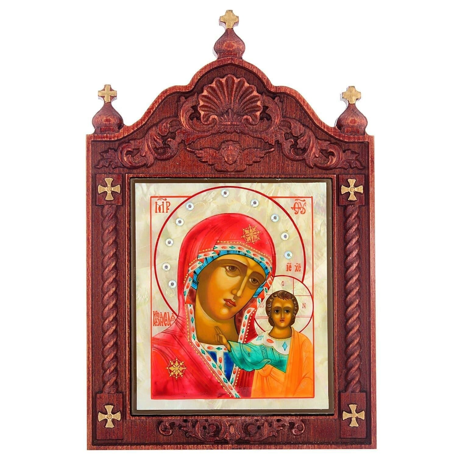 0046452/26*17см икона на перламутре "Казанская" бук-рамка резная/позолота