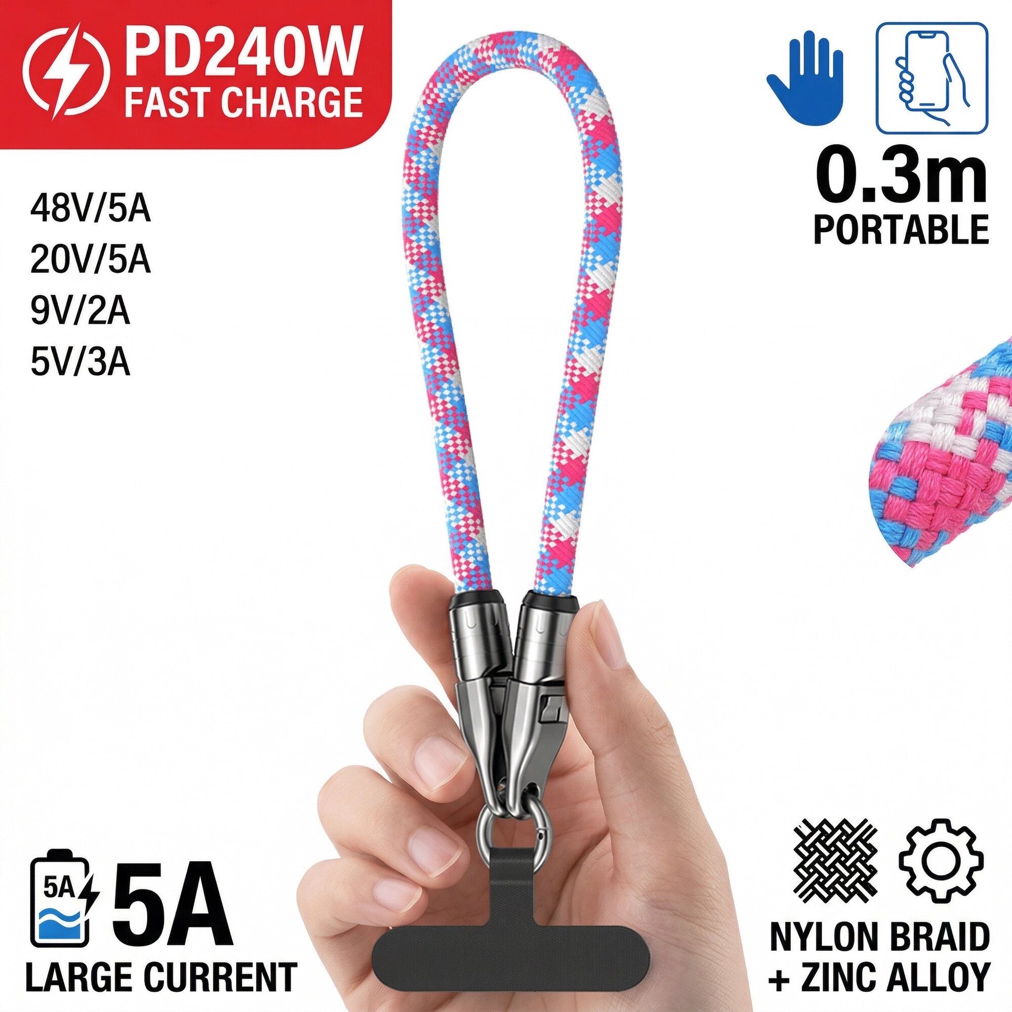 Петличка для телефона через плечо с кабелем USB‑C PD 240 Вт, противоугонный шнурок на шею для смартфонов