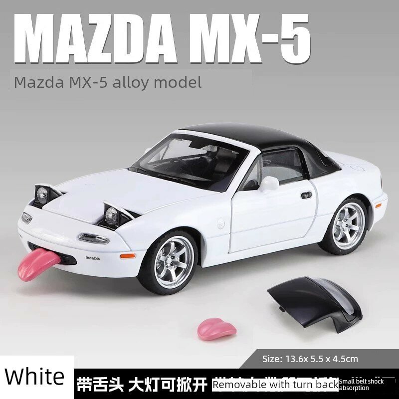 Модельная машина Mazda MX-5 купе с поднимающимися фарами, белый цвет, съемная язык, алюминиевая шкала 1:24