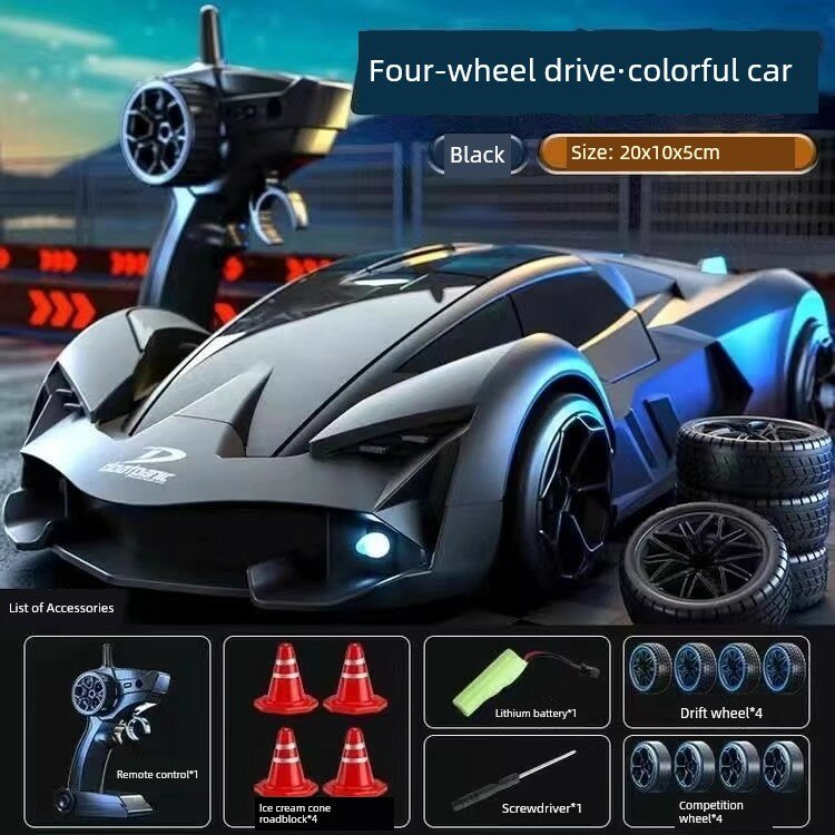 4WD 3-скоростной регулируемый RC дрифт-автомобиль, черный цвет, одна литий-ионная батарея, 30 минут работы