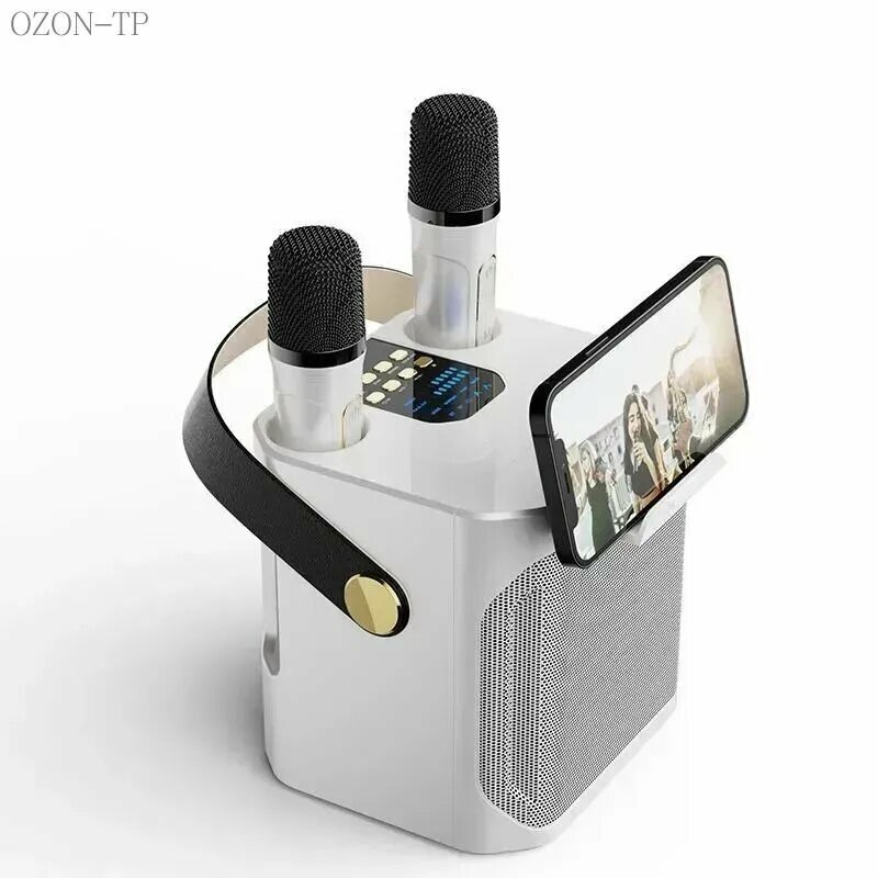 Беспроводная колонка Koleer S882 (10W/TF/USB) Караоке система с двумя микрофонами (белый)