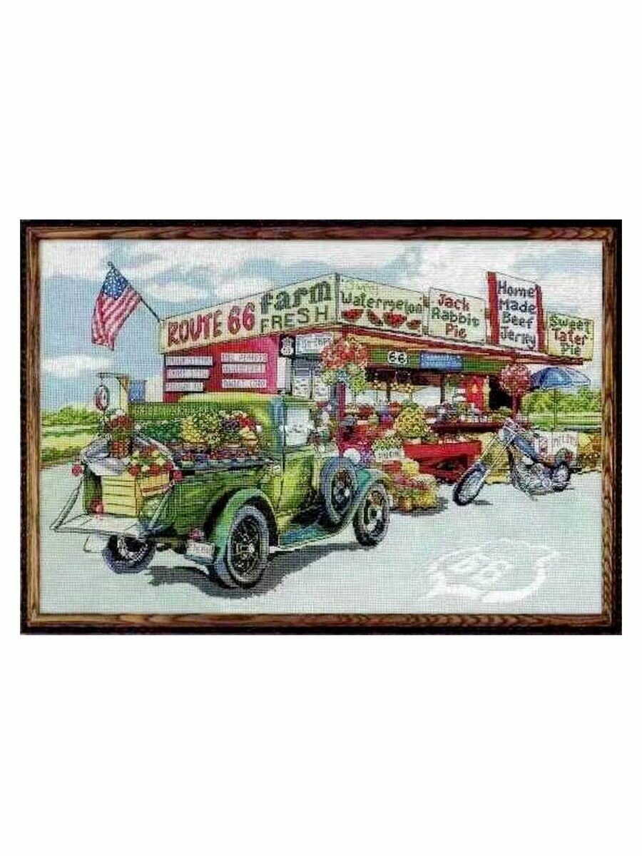 Набор для вышивки крестиком Amishop "Route 66", 37цветов, 100% хлопок, 308 x 196 стежков, 16CT Aida, 31 X 49 см