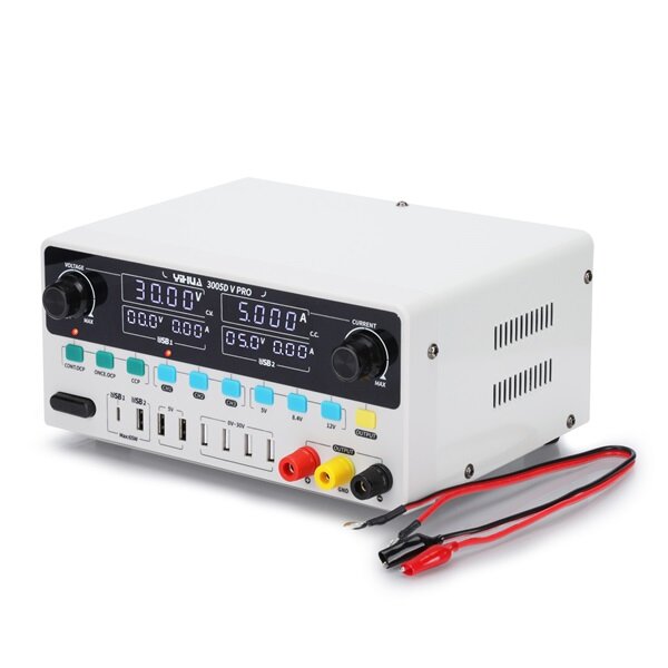 Лабораторный блок питания YIHUA 3005D-V PRO 0–30В, ток до 5А, мощность 150Вт, USB порты для быстрой зарядки (60 Вт).