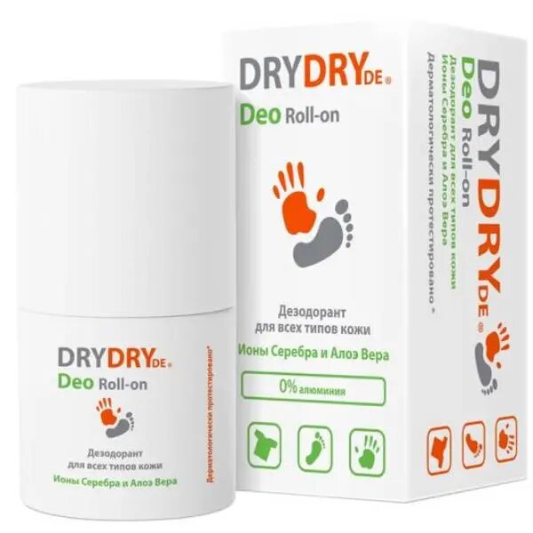 Дезодорант DRY DRY DE Deo, с ионами серебра, алоэ вера, для женщин и мужчин, 50мл (Германия)