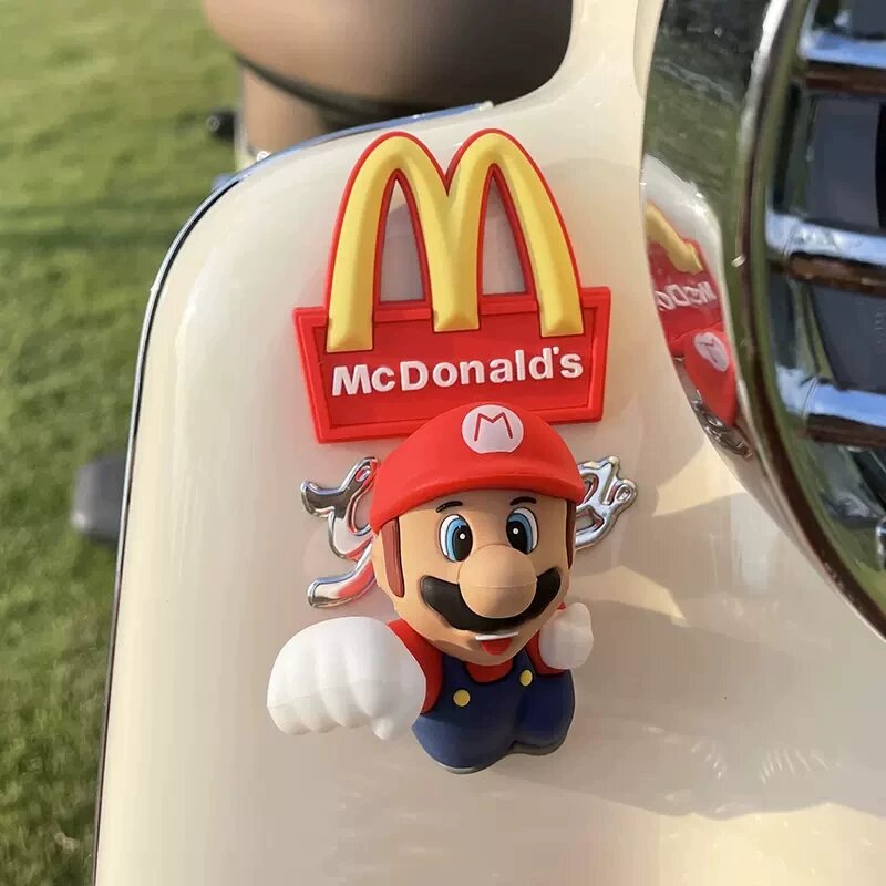 Красный логотип McDonald's и красный персонаж Марио, наклейки для мотоцикла, набор из 2 шт, без следов