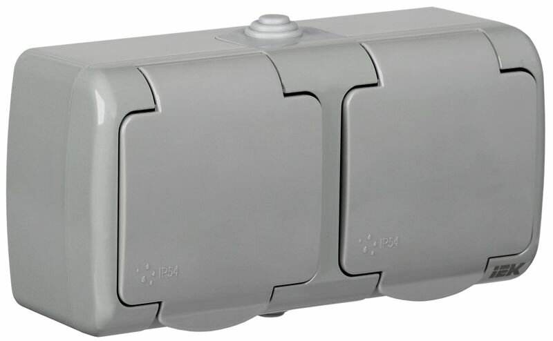 Розетка 2-м ОП AQUATIC РСш22-2-А 16А IP54 с заземл. с крышкой GENERICA ERA22-K03-16-54