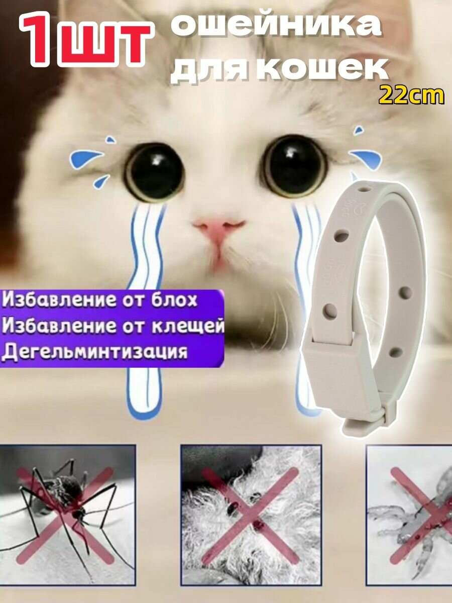 1шт Ошейник для кошек и собак мелких пород от блох и клещей 22 см, Здоровье для Кошки, профилактика заболеваний