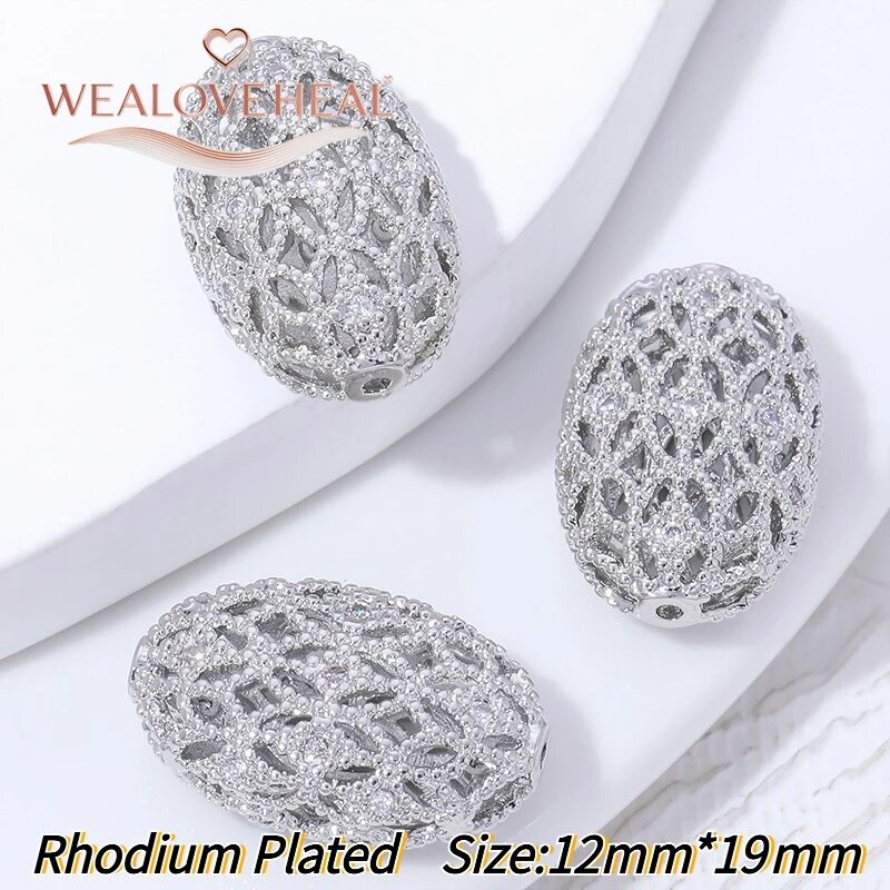 WEALOVEHEAL Позолоченные разделители для бусин в форме оливы с Серебряный, 1 Piece, Rhodium Plated