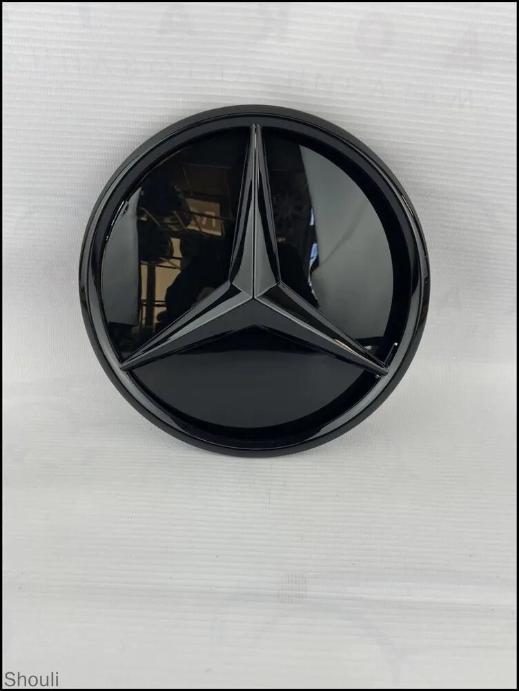 Эмблема решетки радиатора Mercedes W213 Плоский(Окантовка Черная /Звезда Черная)18,5см