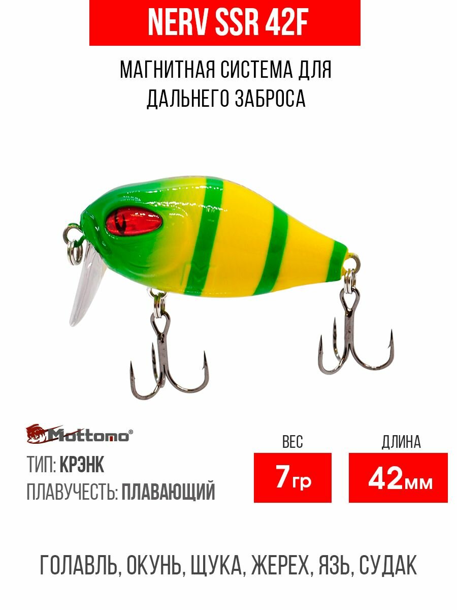 Воблер для рыбалки Mottomo Nerv SSR 42F 7g крэнк плавающий для спиннинга. Приманка на щуку форель окуня жереха голавля