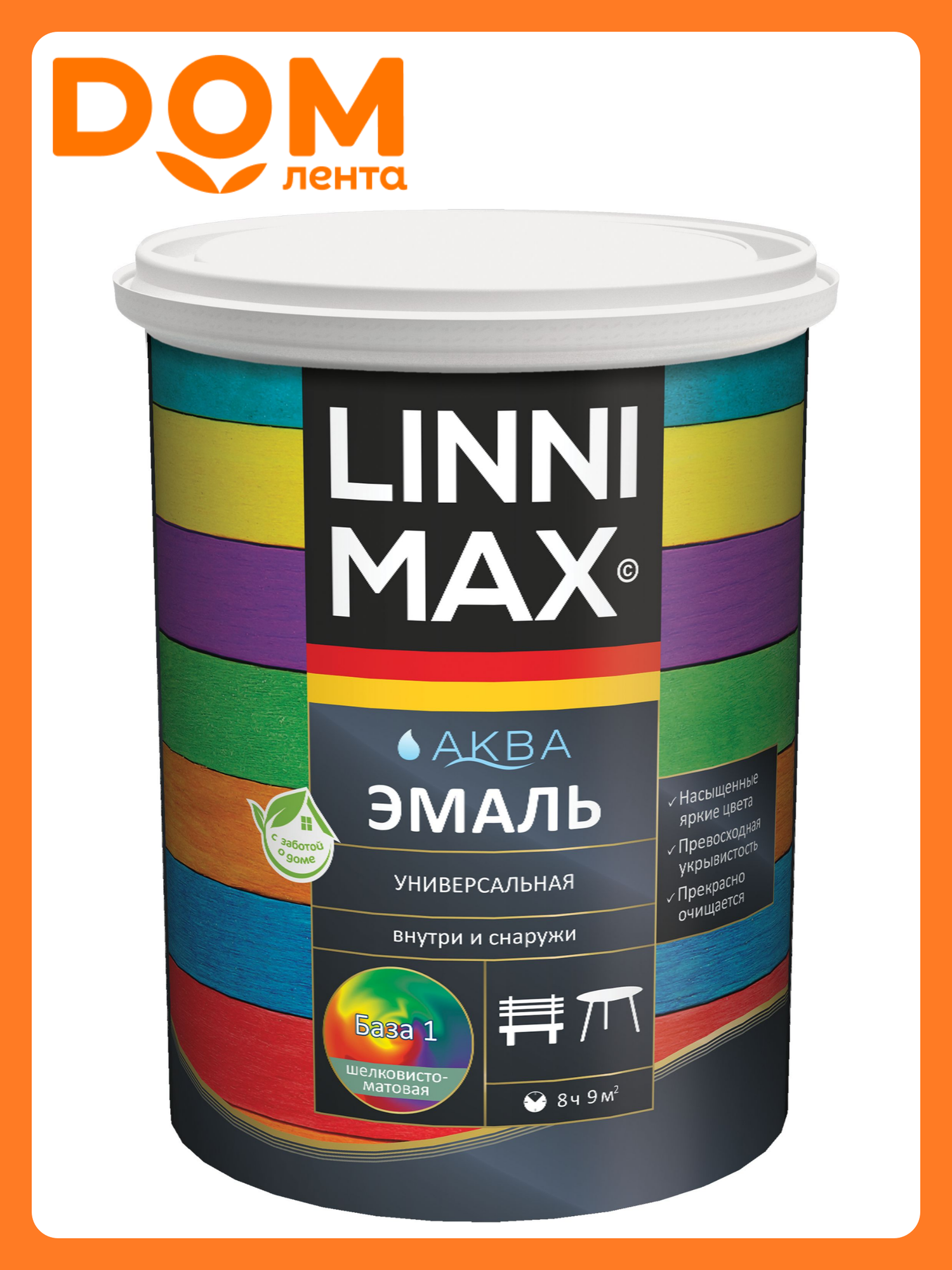 Эмаль водно-дисперсионная LINNIMAX Аква Эмаль шелковисто-матовая База 1 0,9 л