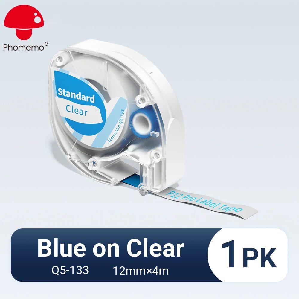 Лента для принтера этикеток Phomemo P12PRO, синяя на прозрачной, 12mmx4m