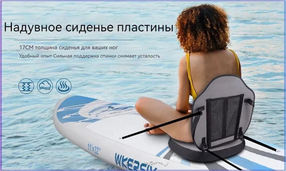Сиденье для SUP-доски для комфортного отдыха на воде. Удобное кресло для сапборда серого цвета с поддержкой спины. — фото 1