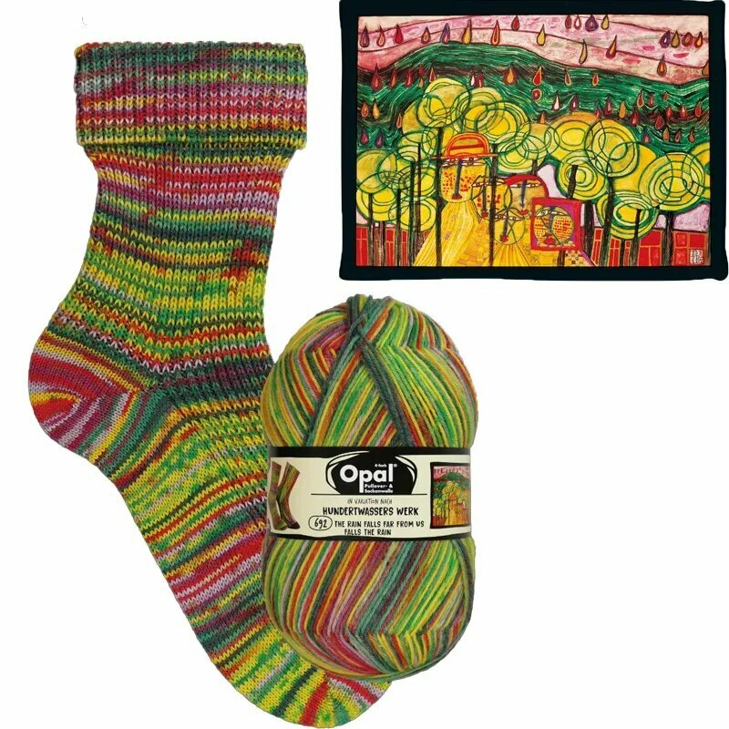 Носочная пряжа для вязания Opal Hundertwasser Edition 4 (75% шерсть супервош, 25% полиамид, 100г/425м), 1 моток, цвет 4056
