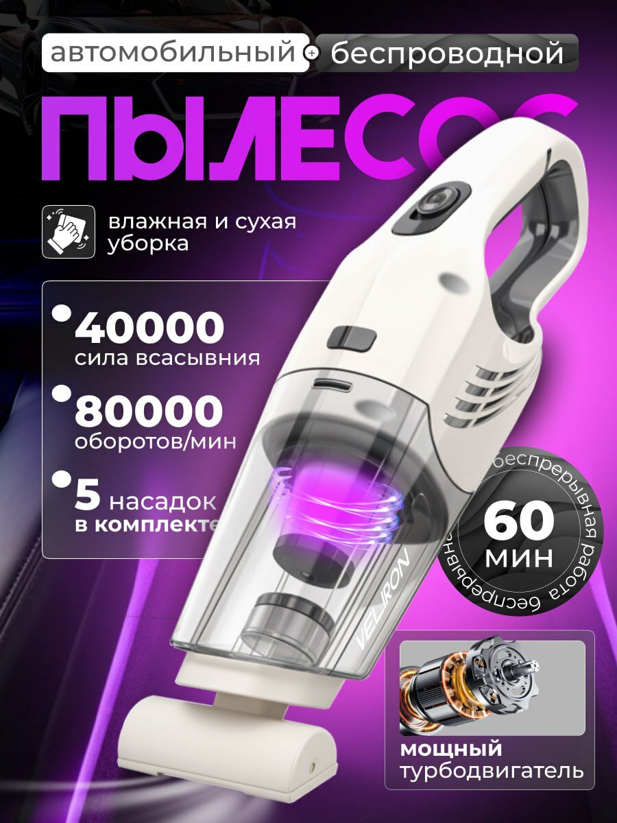 Пылесос для автомобиля беспроводной/автомобильный пылесос мощный VELIRON