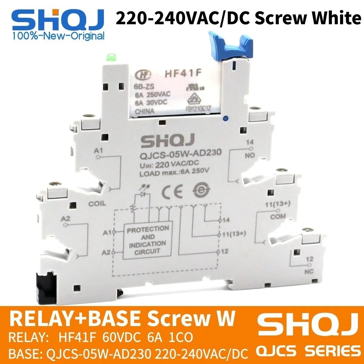 SHQJ HF41F реле 60VDC 6A 1CO, основание 220-240VAC/DC