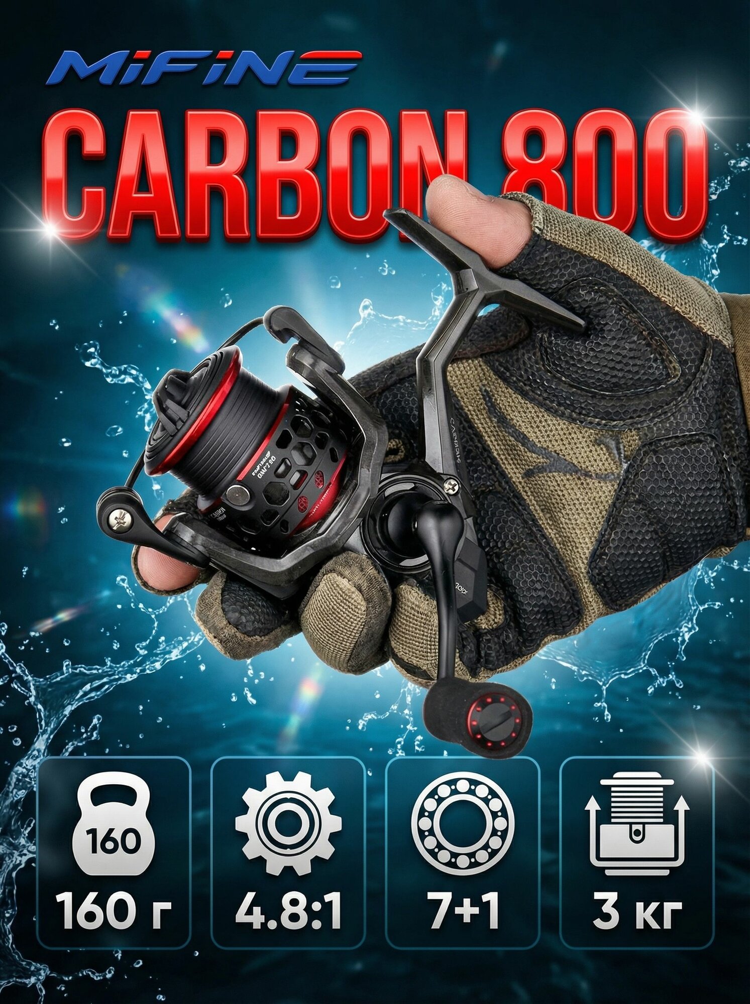 Катушка для рыбалки MIFINE CARBON 800F 7+1BB на форель / микроджиг / мормышинг