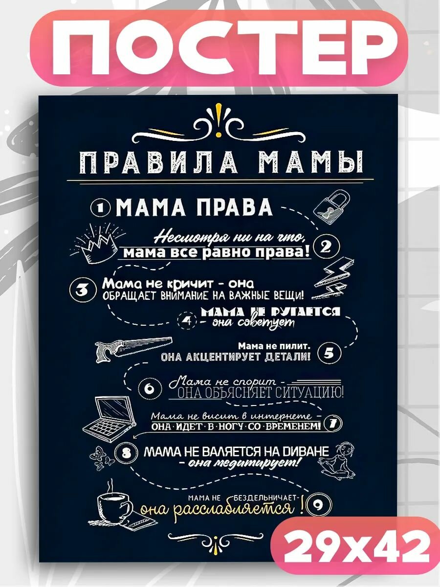 Постер на стену Правила мамы и папы, плакат 1шт, А3 размер.
