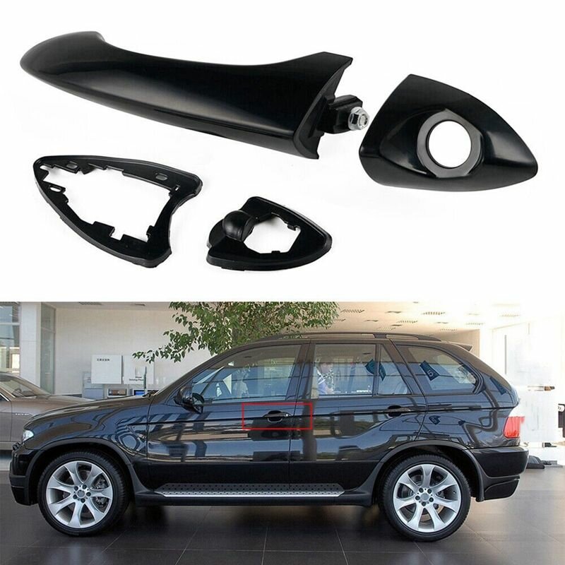 Наружная ручка двери BMW передняя левая водительская для X5 E53 2000-2006, ярко-черная ABS, арт. 51218243617.