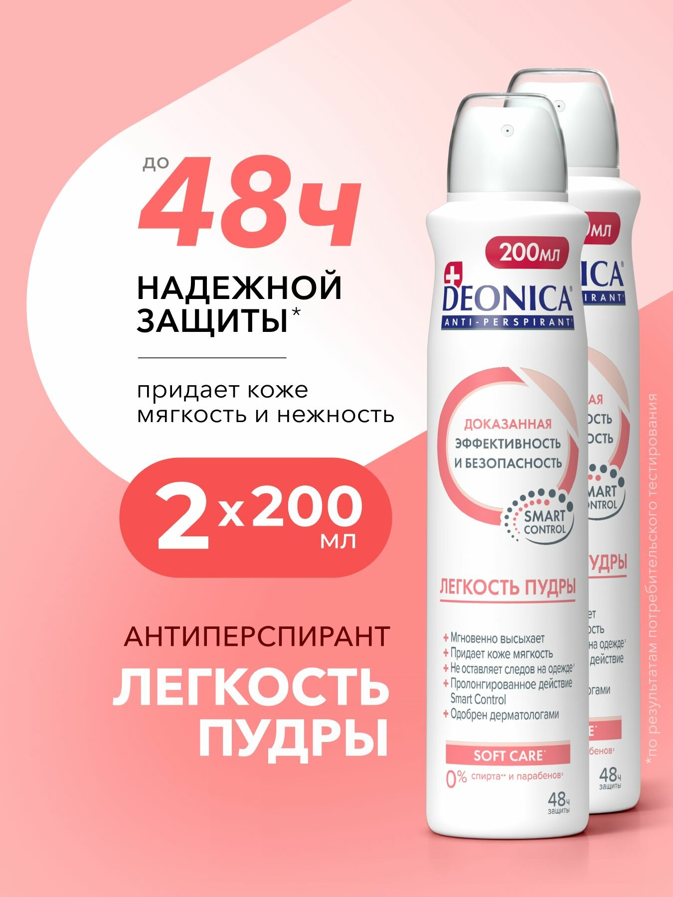 Дезодорант антиперспирант женский спрей Deonica Легкость пудры 2 шт по 200 мл набор 2 штуки объем 200 мл