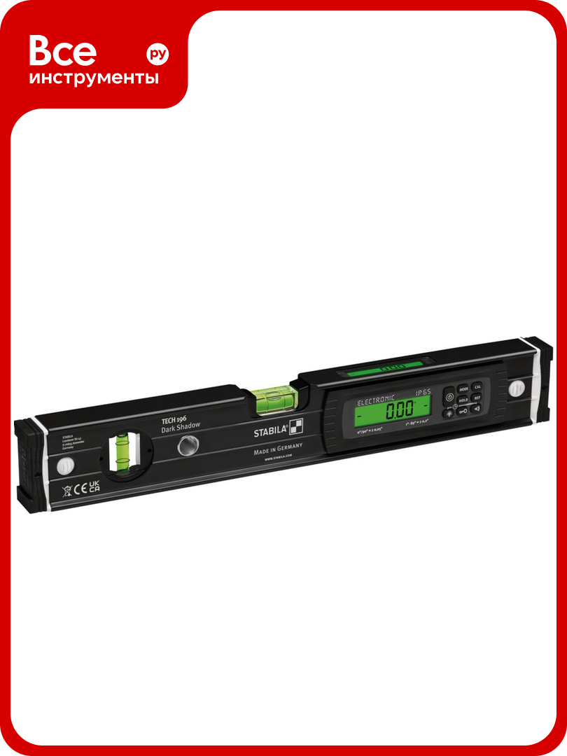 Уровень STABILA TECH 196 DL Dark Shadow 40 см, IP 67, 1 вертикальный, 1 горизонтальный глазок, 2 ЖК дисплея, точность 0,5 мм/м 20006