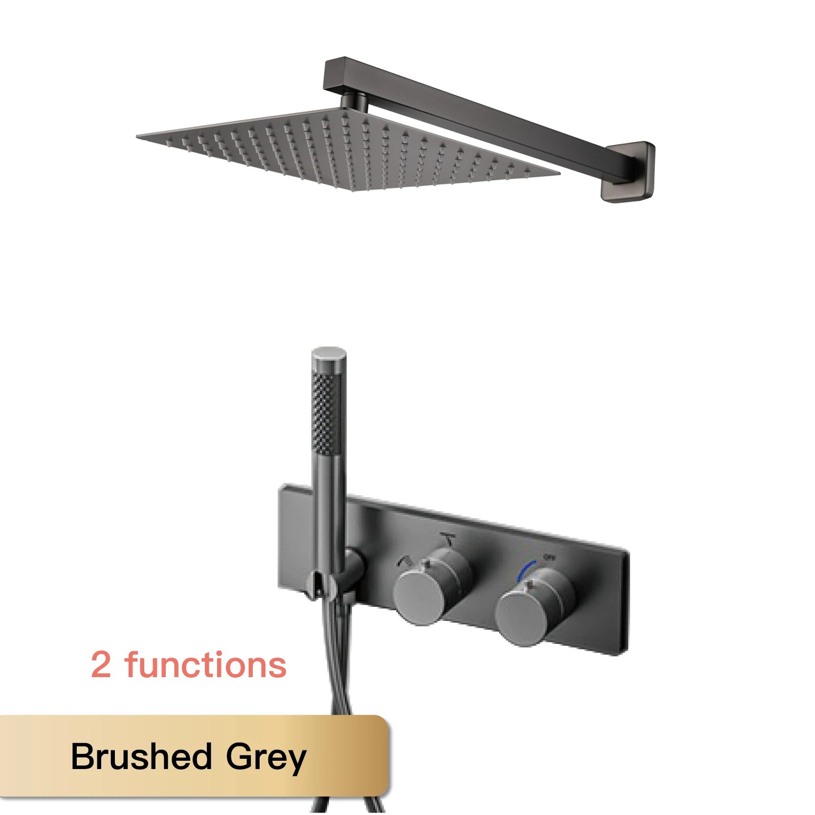 Современная чёрно-бронзовая ванная термостатическая потолочная душевая система накладного типа с 3-функциональным водопадным краном для холодной и горячей воды-2 Полированный серый