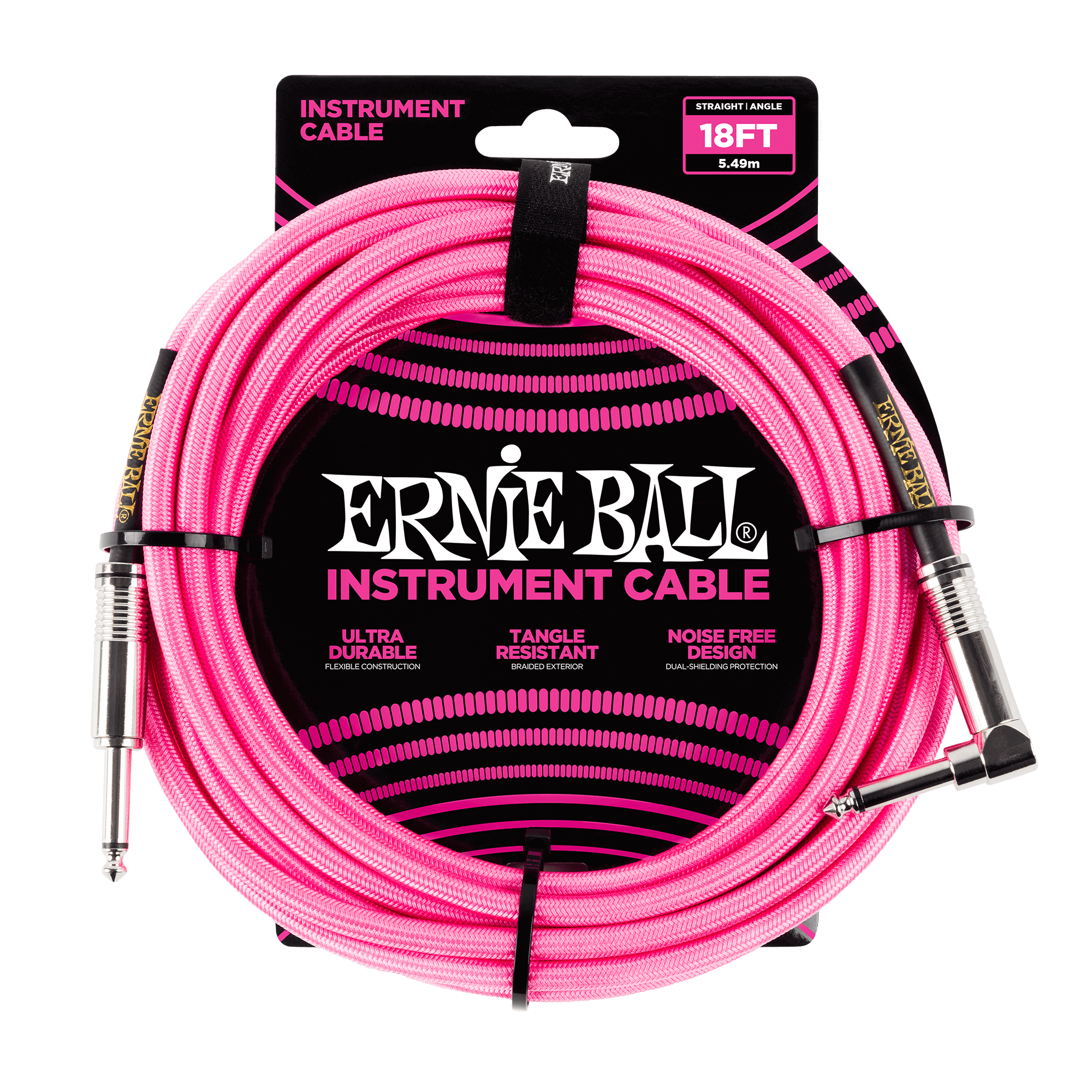 Кабель инструментальный Ernie Ball 6083 прямой-угловой 5,49 м, розовый неон