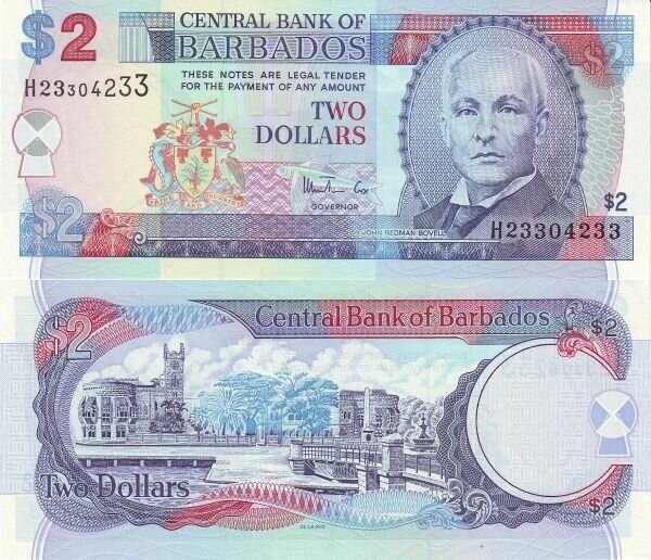 Барбадос 2 доллар 1999 Трафальгарская площадь UNC