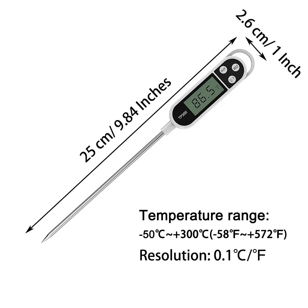 Цифровой термометр 25 см, Resolution: 0.1°C/F