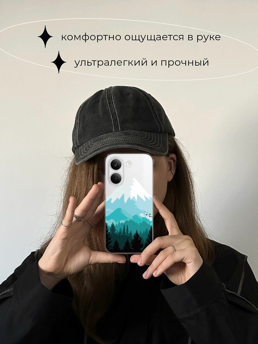 Чехол на Poco X8 Pro / Поко X8 Про с принтом Синяя снежная гора, прозрачный — фото 1