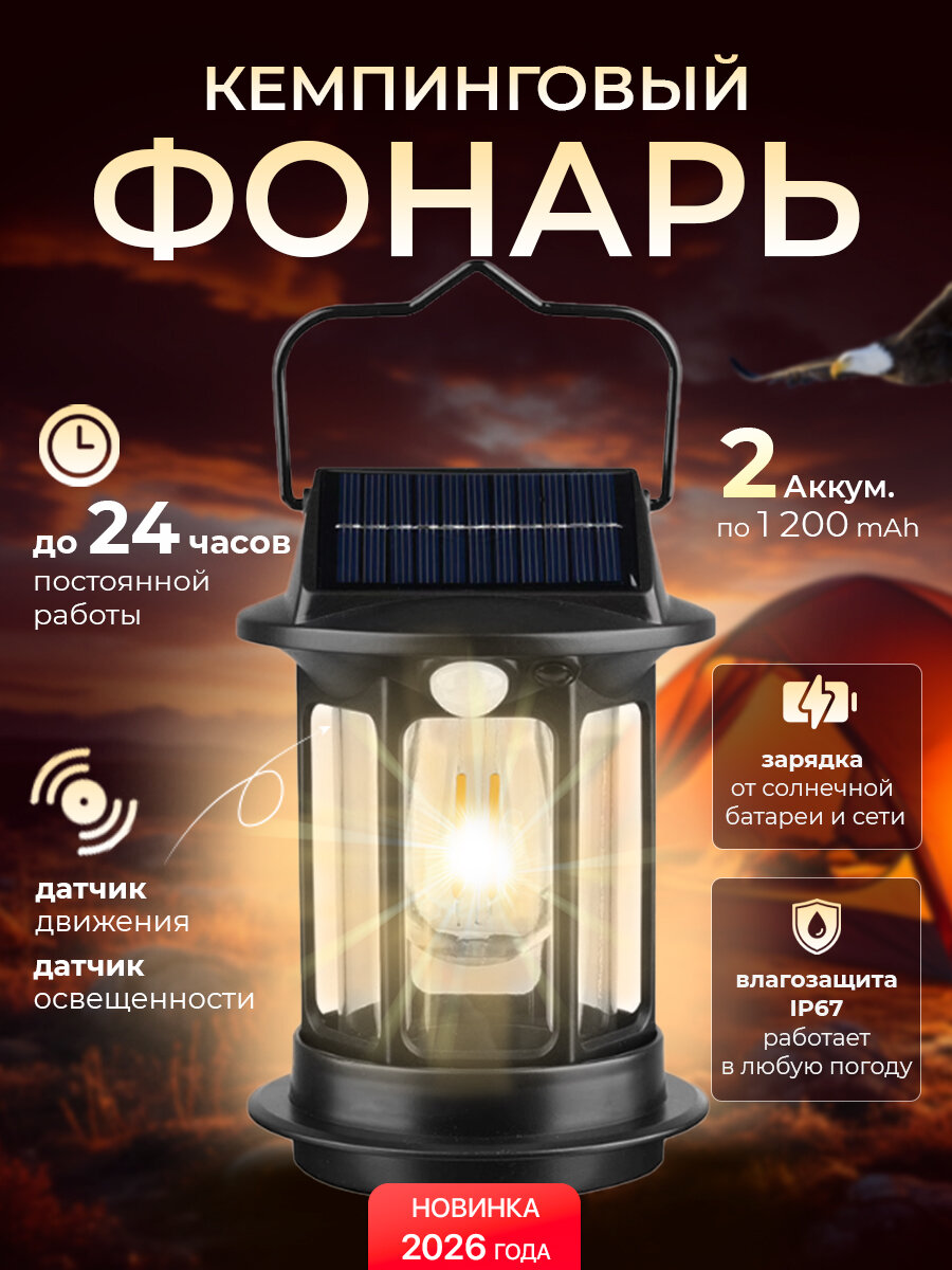 Фонарь кемпинговый аккумуляторный; Кемпинговый фонарь на солнечной батарее; Светильник в палатку;