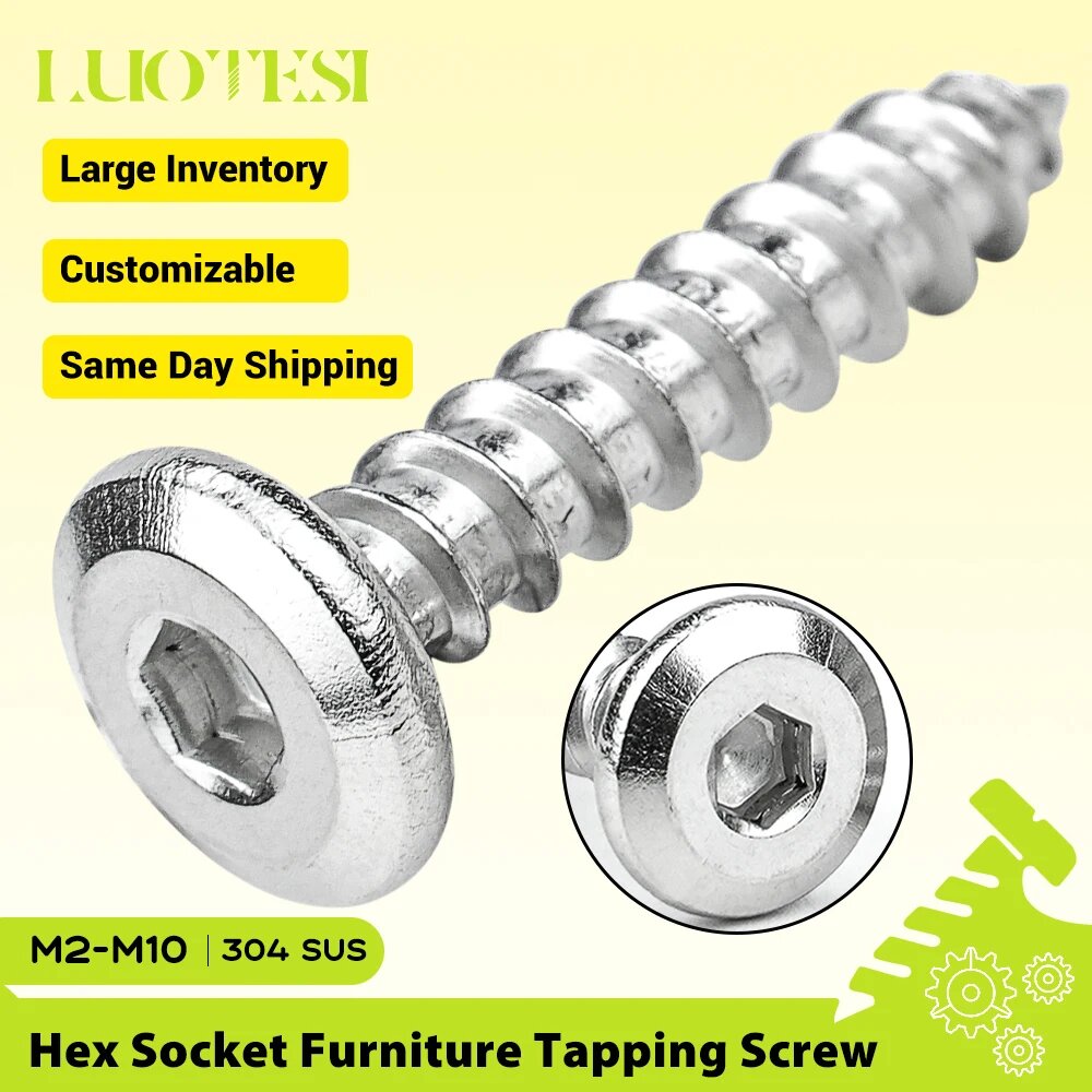 Саморезы LUOTESI Hex Socket Flat Round Head 304 Stainless Steel M2-M10 M6 10pcs, 30mm