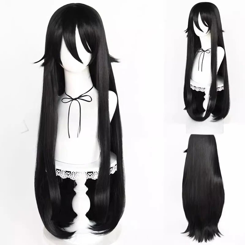 Черная длинная прямая косплейная парик, Wig Only, M