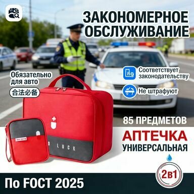 Автомобильная аптечка SAFETY CAR по ГОСТ 2025 — комплект 28 предметов, водонепроницаемая в сумке для авто и отдыха