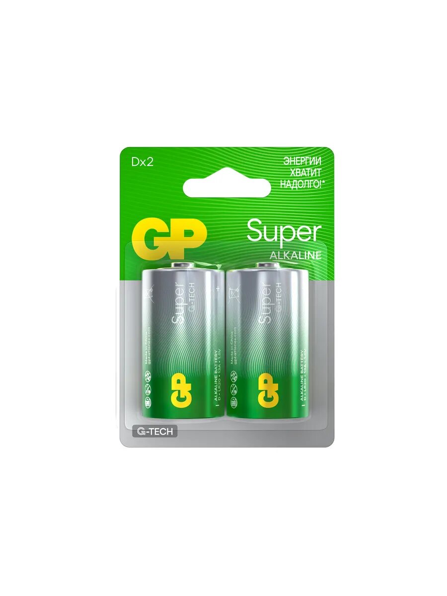 Батарейки 2 шт, GP Super G-Tech, D (LR20, 13А), алкалиновые