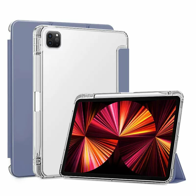 IPad Pro 2021 12.9-дюймовый магнитный три-сгибаемый чехол с отсеком для ручки - Лавандовый Серый с закаленным стеклом