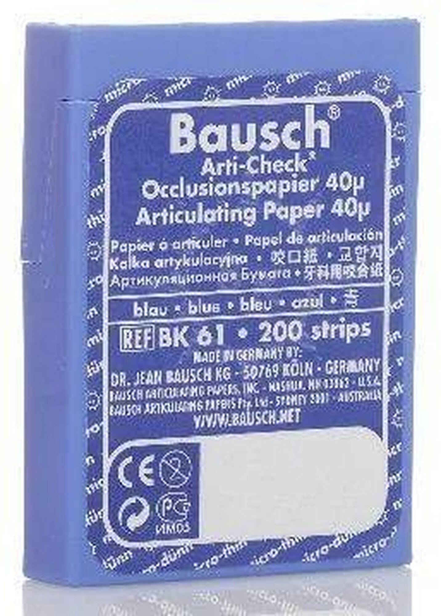 Бумага артикуляционная Bausch BK 61 синяя, подковообразная, 40 мкм, 200 листов