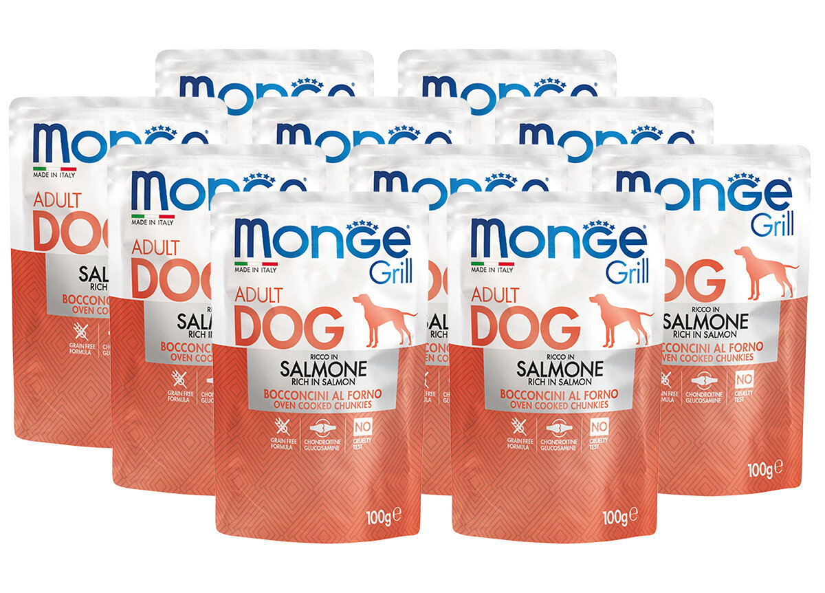 Корм влажный Monge Grill Pouch Dog для взрослых собак с лососем пауч, 100 г 10 шт